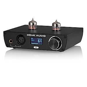 Douk Audio H2 Vacuum Tube Balanced Headphone Amplifier Amp with XLR, RCA, 6.35mm Ports and LED Display for Desktop Home Audio
