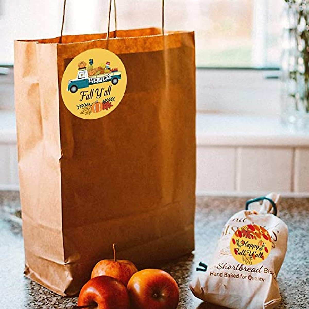 Happy Fall Y'all Stickers Thanksgiving Stickers Label 1.5 Inch - Autumn Theme Pumpkin Design Thank You Labels for Party Favors,Envelope Seals & Goodie Bags 500 Pcs/Roll Harvest Pumpkin Party stickers