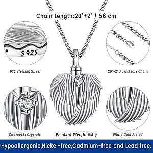 Eusense cremation jewelry for human ashes of loved one memorial heart urn necklace for women keepsake angel wing locket holder pandant