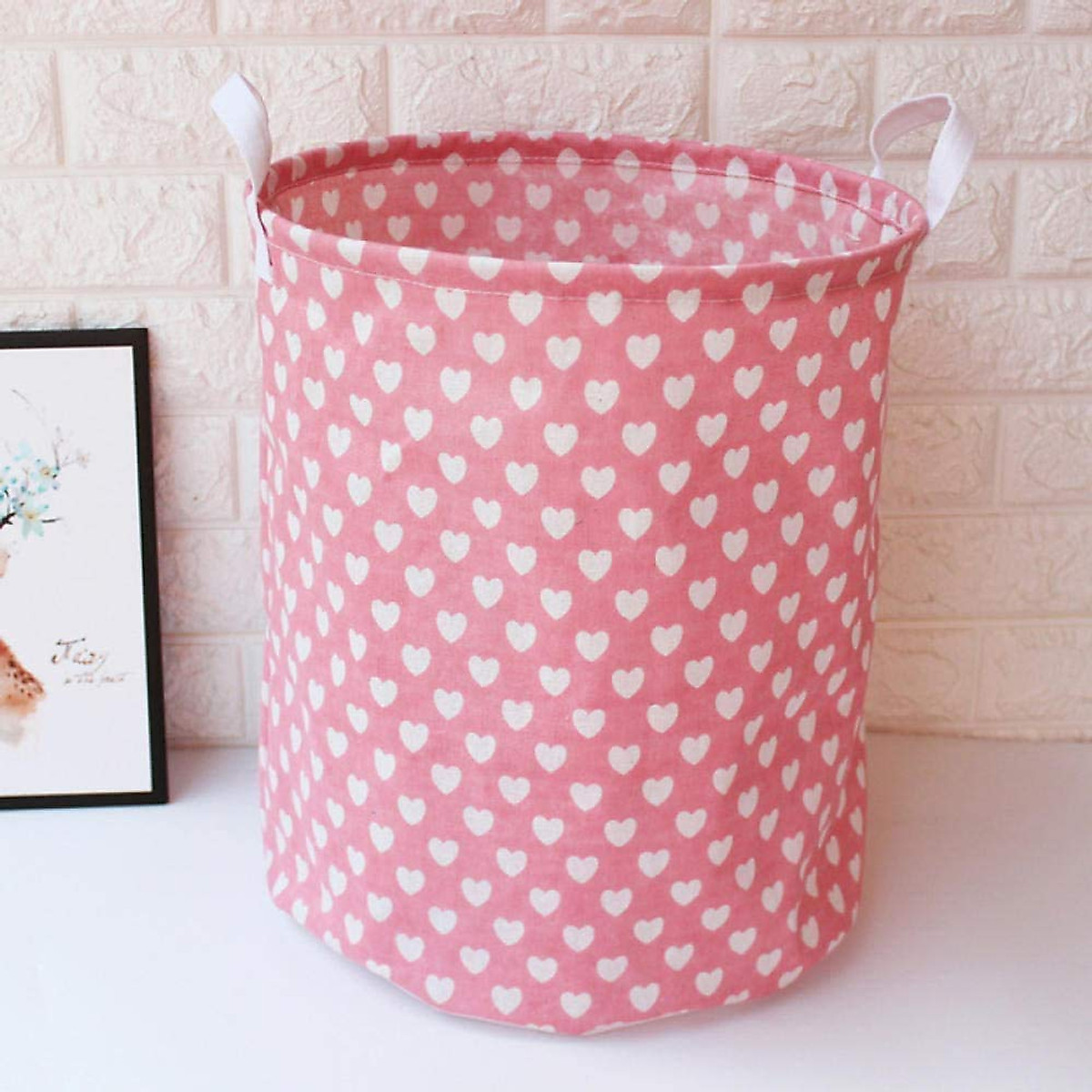 63L Large Laundry Basket, ZUEXT Collapsible Laundry Bag, Waterproof, Freestanding Laundry Hamper with Handles for Room,Toy Organizer,Home Decor(19.7x15.7 Inch, Pink Love Heart)