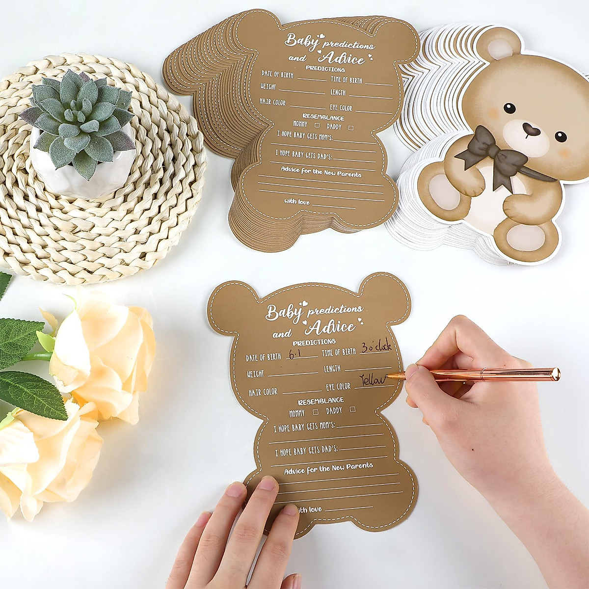 Justforjoyful 50 Pcs Teddy Bear Baby Shower Game Set Prediction and Advice Cards We Can Bearly Wait Baby Shower Decorations Bear Best Wishes Gender Neutral Baby Shower Game Party Activity Supplies