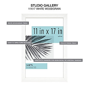 MCS Studio Gallery 11x17 Picture Frame White Woodgrain, Rectangle Photo Frame for Photos, Posters & Art Prints (2-Pack)
