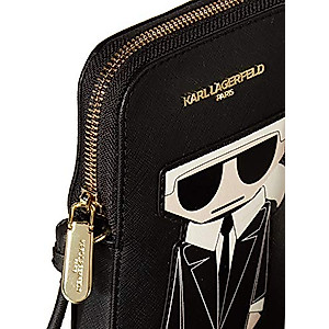 Karl Lagerfeld Paris Small Flap Crossbody, Black/Black Multi
