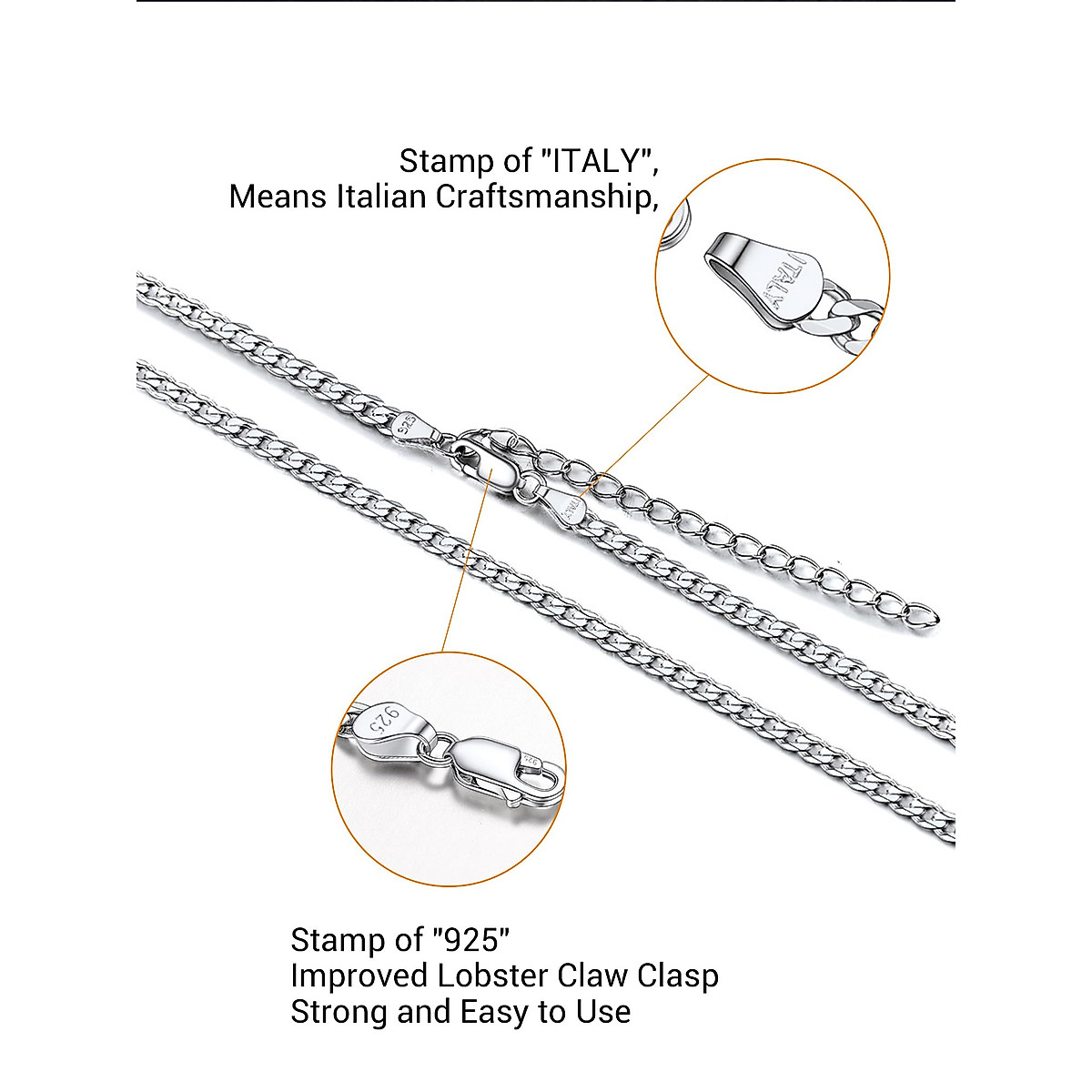 PROSTEEL 925 Sterling Silver Chain Necklace for Men Cuban Link Chains Necklace Dainty 14 inch Mens Layered Necklaces