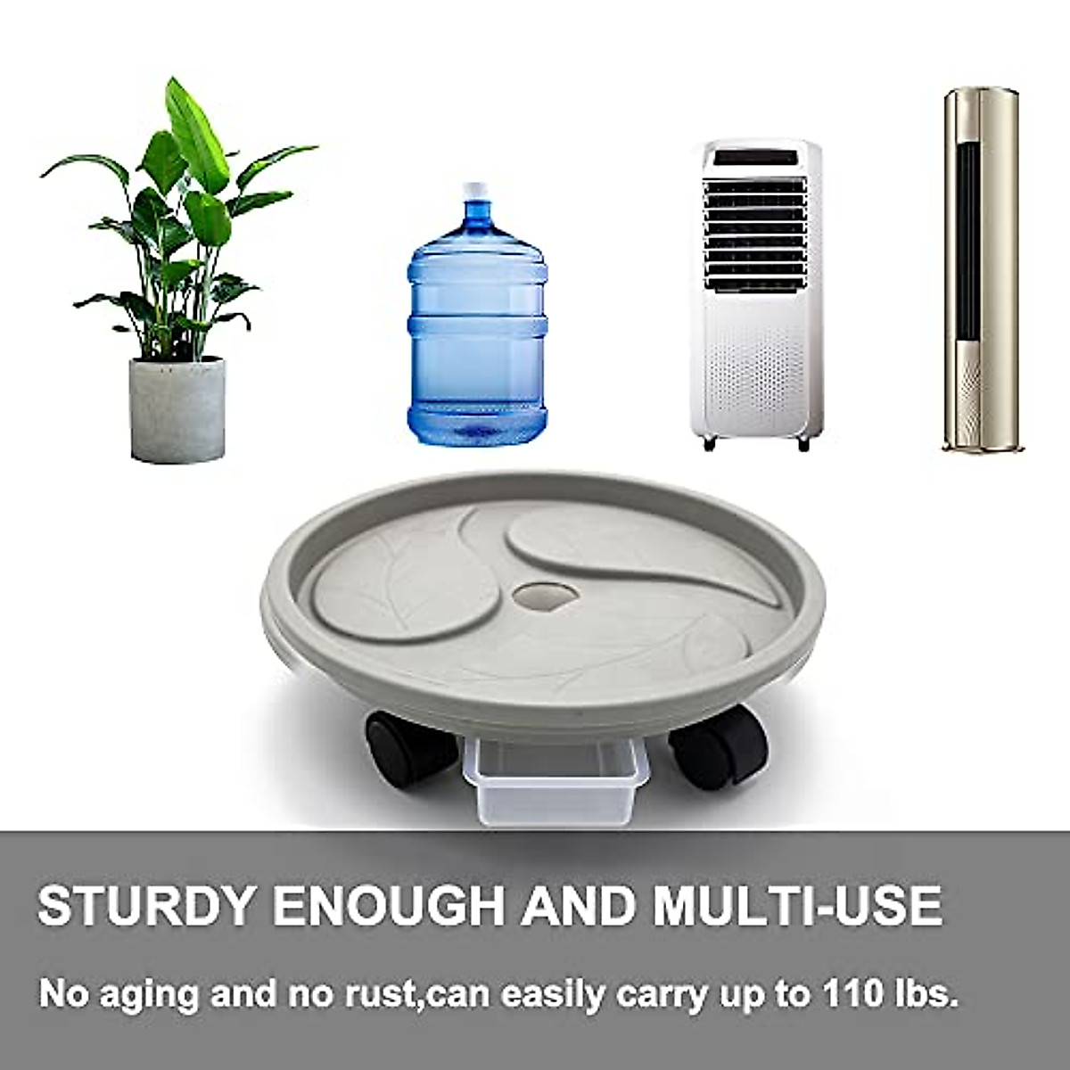 Beipoo 4 Packs 13 inch Plant Caddy with 4 Wheels and Drainage Tray,Round Flower Pot Mover, Garden Rolling Plant Stand with Wheels,Plant Pallet Dolly for Heavy Duty Planter,Loading Capacity 110Lbs