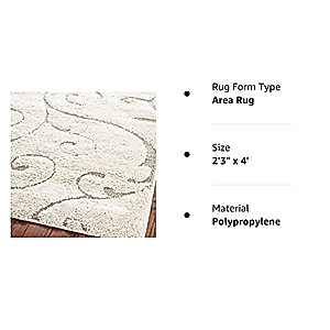 SAFAVIEH Florida Shag Collection 2'3" x 4' Cream/Beige SG455 Scrolling Vine Graceful Swirl Textured Non-Shedding Living Room Bedroom Dining Room Entryway Plush 1.2-inch Thick Accent Rug