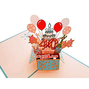 iGifts And Cards Happy 40th Blue Birthday Party Box 3D Pop Up Greeting Card – Forty, Awesome, Balloons, Presents, Unique, Celebration, Feliz Cumpleaños, Congrats, Fun