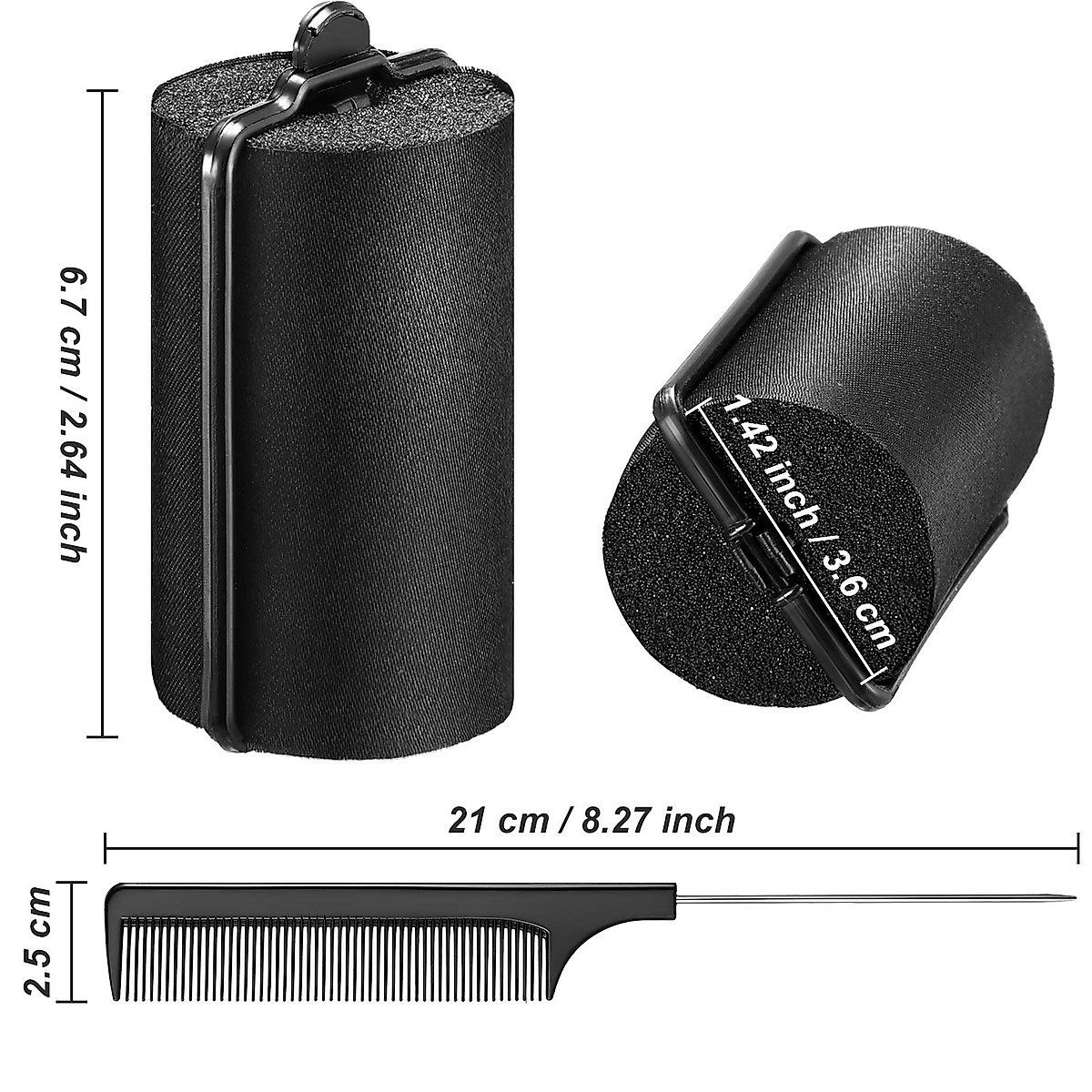 Syhood 18 Pcs Satin Rollers for Black Hair Foam Sponge Rollers Black Silk Satin Wrapped Hair Curlers for Hairdressing Styling(1.42 Inch)