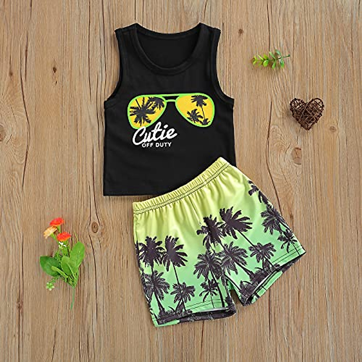 Nie Cuimeiwan Summer Toddler Baby Boy Clothes Beach Style Outfit MAMA'S Boy Sleeveless Vest Top+Coconut tree Shorts Set Suit 2Pcs
