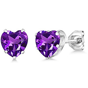 Gem Stone King 925 Sterling Silver 6MM Heart Shape Gemstone Birthstone Stud Earrings | Heart Earrings for Women