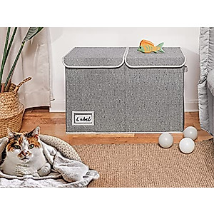 LoforHoney Home Large Storage Bin with Lid, Foldable Laundry Basket with Durable Handles, Double Laundry Hamper with Divider, Fabric Storage Bin with Lid for Clothes, Canvas Storage Bin with Lid for Organizing, Laundry Basket Organizer, Dark Gray