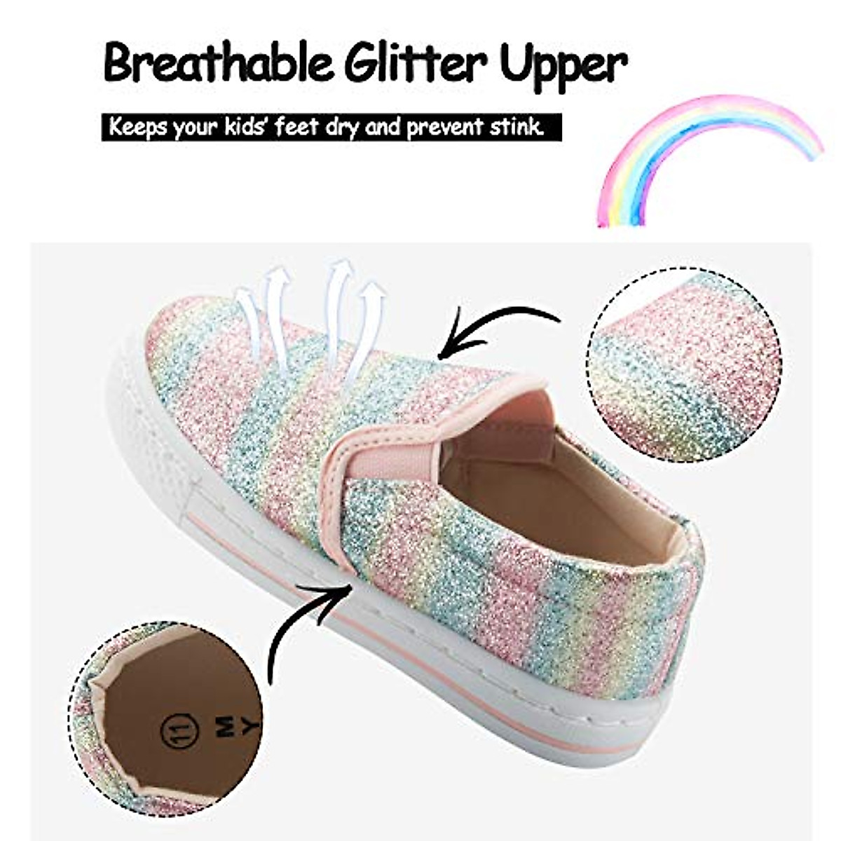 K KomForme Toddler Girls Boys Shoes Little Kids Slip on Canvas Sneakers for Running/Walking Colorful