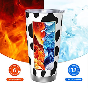 Black And White Cow Pattern 20oz Tumbler Stainless Steel Vacuum Insulated Coffee Travel Mug, Durable Insulated Coffee Travel Mug with Splash-Proof Lid Metal Straw and Brush Thermal Cup for Outdoor