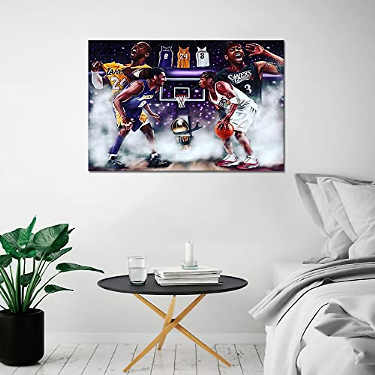 Allen Iverson Poster Canvas Wall Art Portrait Painting Basketball Posters for Bedroom Office Wall Decoration (16x24inch-No Frame,A)