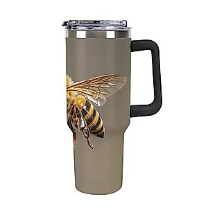 FZQVSGW Bee Flying 40 Oz Tumbler with Handle And Straw Stainless Steel Vacuum Insulated Tumblers Reusable Keep Drinks Cold Coffee Cup Holder Friendly Gifts for Women Men Car Gym Travel