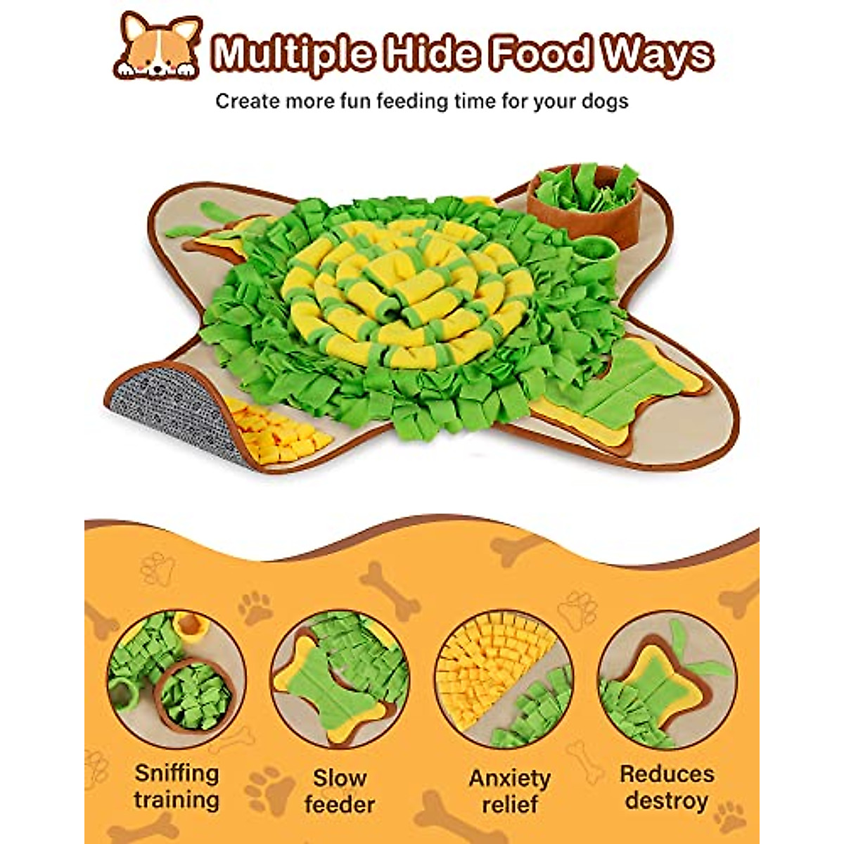 HOPET Snuffle Mat for Large Dogs, Slow Feeder Dog Puzzle Toys Interactive Sniff Feeding Training Mat for Puppy Treats Mind Game for Boredom and Stress Relief for Outdoor Indoor Small Medium Breed