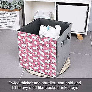 Pink Mini Pigs PU Leather Collapsible Storage Bins Canvas Cube Organizer Basket with Handles