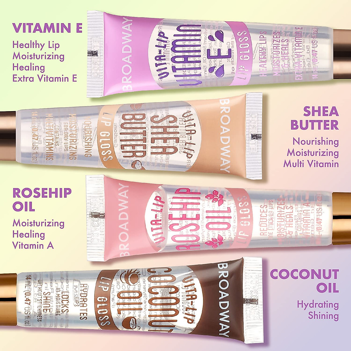 KISS Broadway Broadway Vita-Lip Clear Gloss Variety Box, Ultra-Hydrating & Soothing Formula with Vitamin Oils, Lustrous Non-Sticky Finish, Multipack of 48 Nutrient-Rich Glosses