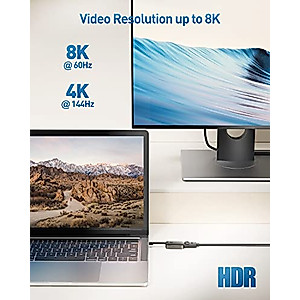 Cable Matters Portable 32.4Gbps USB C to DisplayPort 1.4 Adapter, 4K 144Hz/ 8K 60Hz with HDR, Thunderbolt to DisplayPort Compatible with Thunderbolt 4/USB4, Valve Index, MacBook, iPad, iPhone 15, XPS