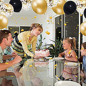 Black Gold Confetti Latex Balloons, 50 Pack 12 inch Gold Metallic Party Balloons with 33 Feet Gold Ribbon for Kids Party Graduation Birthday Party Decorations.