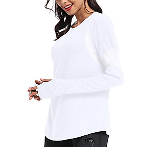 Muzniuer Womens Long Sleeve Yoga Shirts Workout Top Shirts Sweaters Shirts for Women Gym Athletic Clothes Long Sleeve Sports Shirts for Women Running Shirts Snow White XL