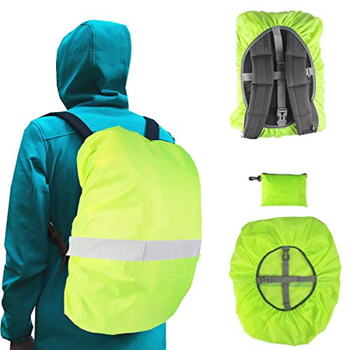 Frelaxy Hi-Visibility Backpack Rain Cover with Reflective Strip 100% Waterproof Ultralight Backpack Cover, Storage Pouch, Anti-Slip Cross Buckle Strap, for Hiking, Camping, Biking, Outdoor, Traveling