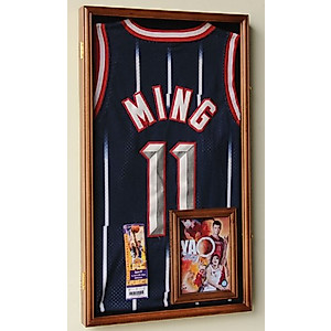 Small Basketball Jersey Display Case Cabinet Frame w/UV Protection -Walnut