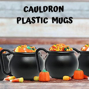 4E's Novelty Set of 12 Black Cauldron Mugs 12 oz, Halloween Cauldron Cups for Drinks - Durable BPA-Free Plastic Halloween Mugs, Witch Mug Party Favors, Spooky Halloween Mugs, Decor Table Party Favors