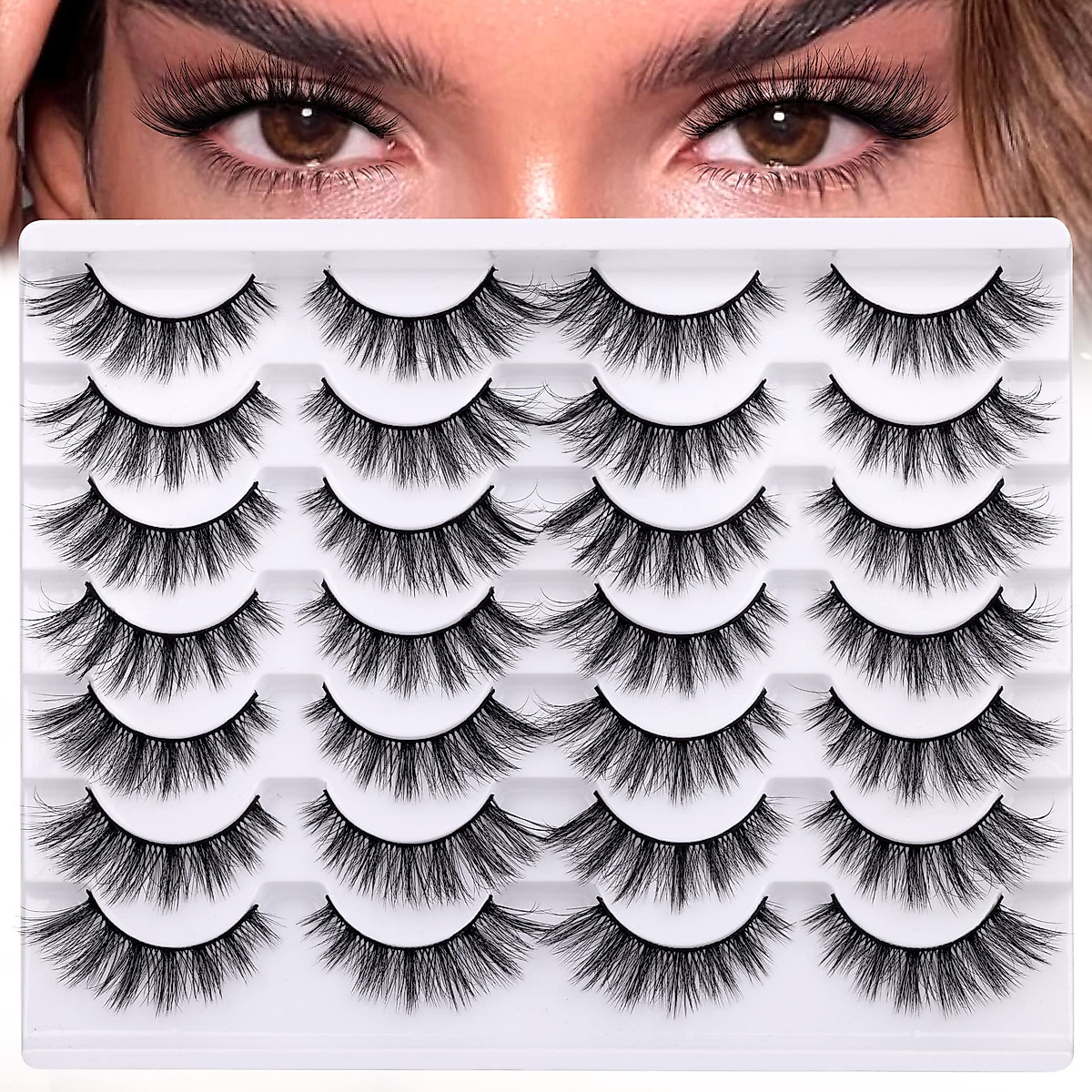 Newcally False Eyelashes Wispy Natural Cat Eye Lashes Faux Mink Lashes Fake Eyelashes Soft 3D Medium Length Light Volume 14 Pairs Pack
