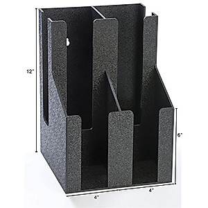 Coffee Cup and Lid Holder and Dispenser, 4 Compartments, Table or Wall Mount (Black ABS Plastic)