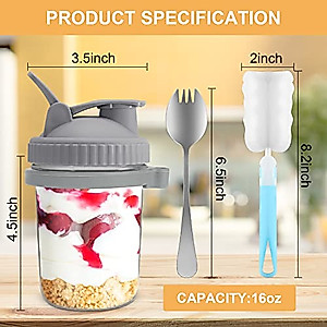 DNANAOL Overnight Oats Containers with Lids - 16 oz Overnight Oats Jars Set of 4, Reusable Yogurt Mason Jars with Lids & Spoons, Large Capacity Airtight Jars for Milk, Cereal, Fruit To Go Containers