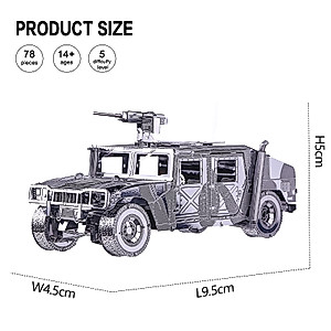 Piececool 3D Metal Puzzle Car Model Kits, American Hummer H1 Military Vehicle Models Kit, Brain Teaser DIY Metal Model Building Kits for Adults Teens Stress Relief, Best Gifts for Dad, 78Pcs