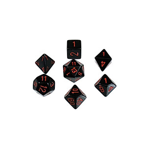 Chessex Dice: Polyhedral 7-Die Opaque Dice Set - Black with Red
