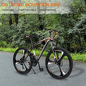 Outroad 26 Inch Mountain Bike, 21-Speed/High-Carbon Steel/Aviation Grade Frame, Dual Disc/V Brake, Adjustable Ergonomic Seat Bycycle for Men Women Adult, Quick Assembly in 20 Minutes