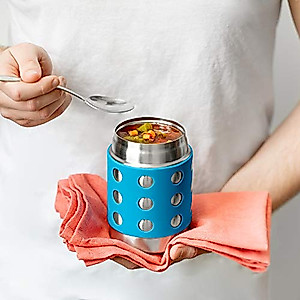 LunchBots Thermal 12 oz Triple Insulated Thermos - Hot 6 Hours or Cold 12 Hours - Leak Proof Thermos Soup Jar - All Stainless Interior - Navy Lid - Aqua Dots