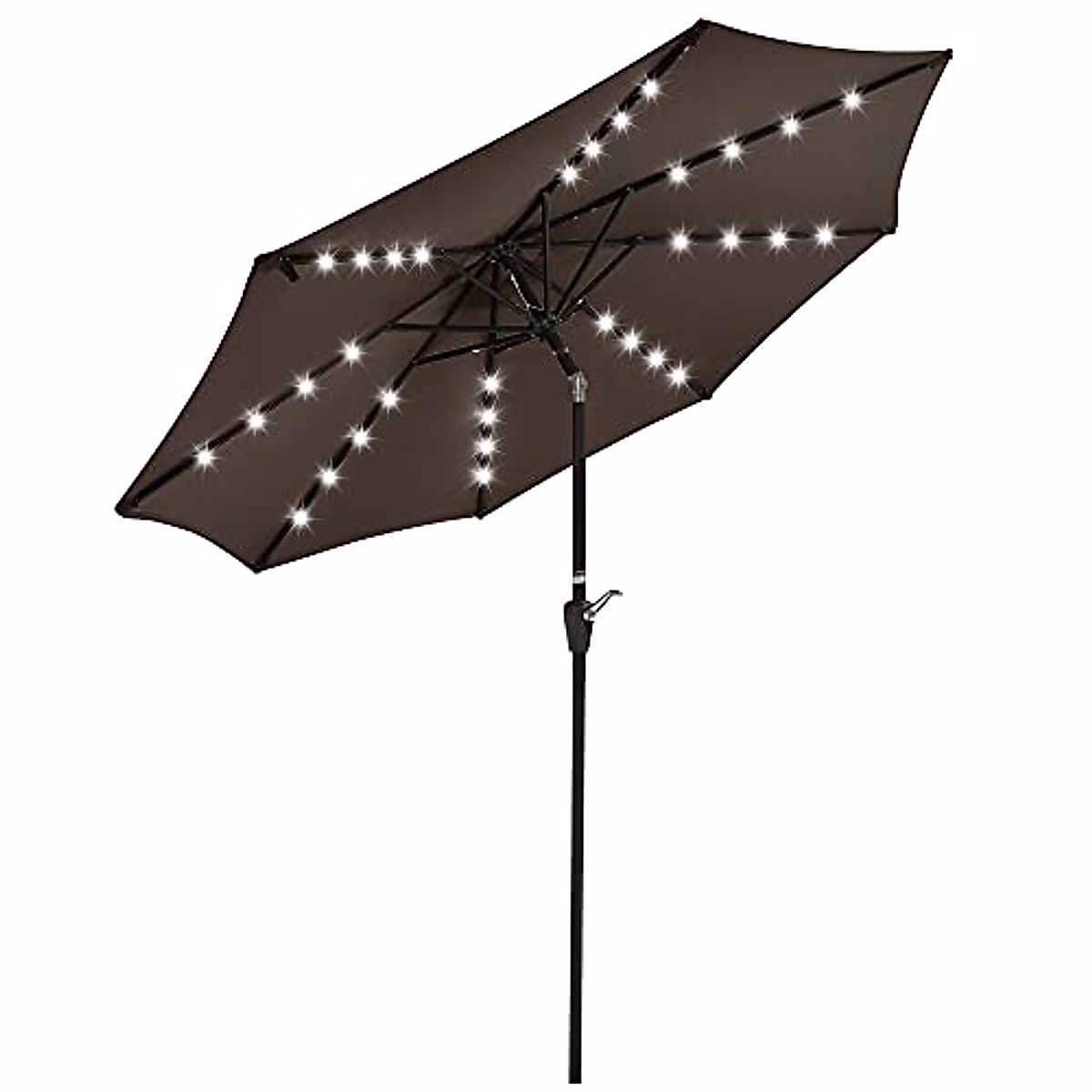 Yescom 9' Outdoor Solar Powered LED Umbrella 8 Ribs w/ 32 Lights for Patio Garden Deck Crank Tilt UV30 Chocolate