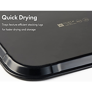 CURTA 2-Pack Restaurant Grade Non-Slip Tray, NSF, 18 Inch x 14 Inch, Plastic Rubber Lined Anti-Skid Rectangular Serving Tray, Black