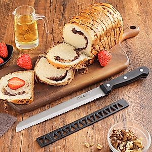 HAMMER IRON ALLEY Bread Knife, HIA Stainless Steel 8 inch Serrated Bread Knife, Perfect for Homemade Bread, Bagels and Cake, Knife Cover Included, Dishwasher Safe (8 inch Blade with 5 inch Handle)