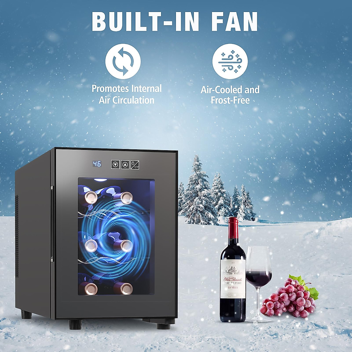 JINJUNYE 6 Bottle Wine Cooler Refrigerator, Wine Fridge Small, Countertop Wine Cooler with Digital Temperature Control, 46-66℉ Mini Freestanding Wine Cellars Glass Door, Gift for Wine Lover