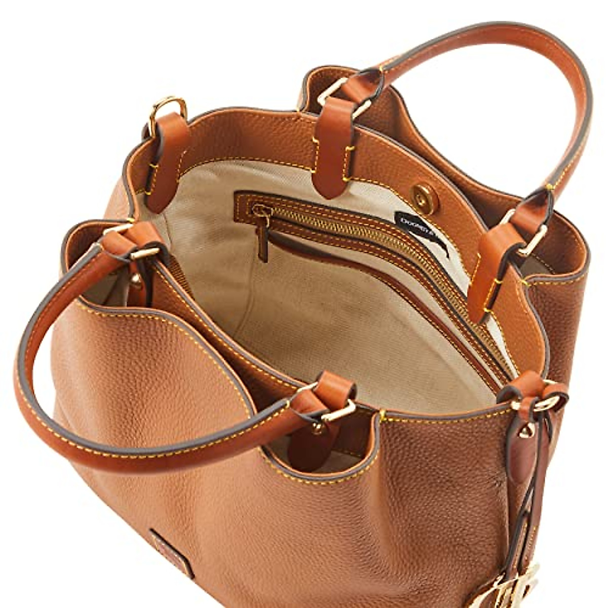 Dooney & Bourke Handbags for Women, Pebble Grain Leather Satchel Bag with Top Handles & Crossbody Strap - Brown