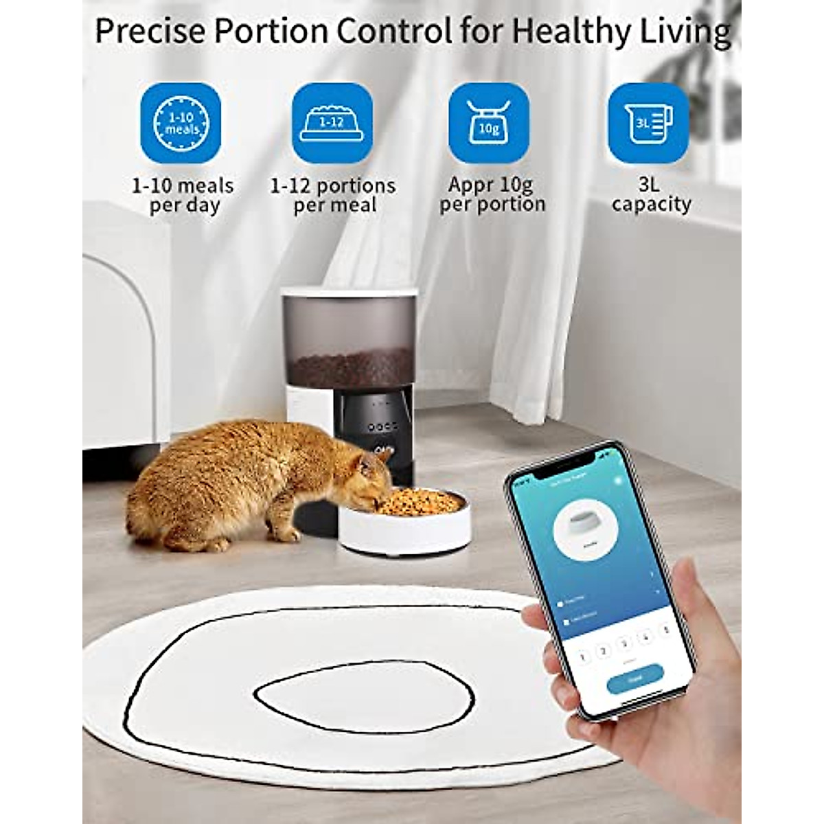 QLIFE Automatic Cat Dog Feeder: Dry Food Dispenser for Dog, Auto Pet Feeder, Portion Control Automatic Dog Feeder (Black WiFi, 3L)