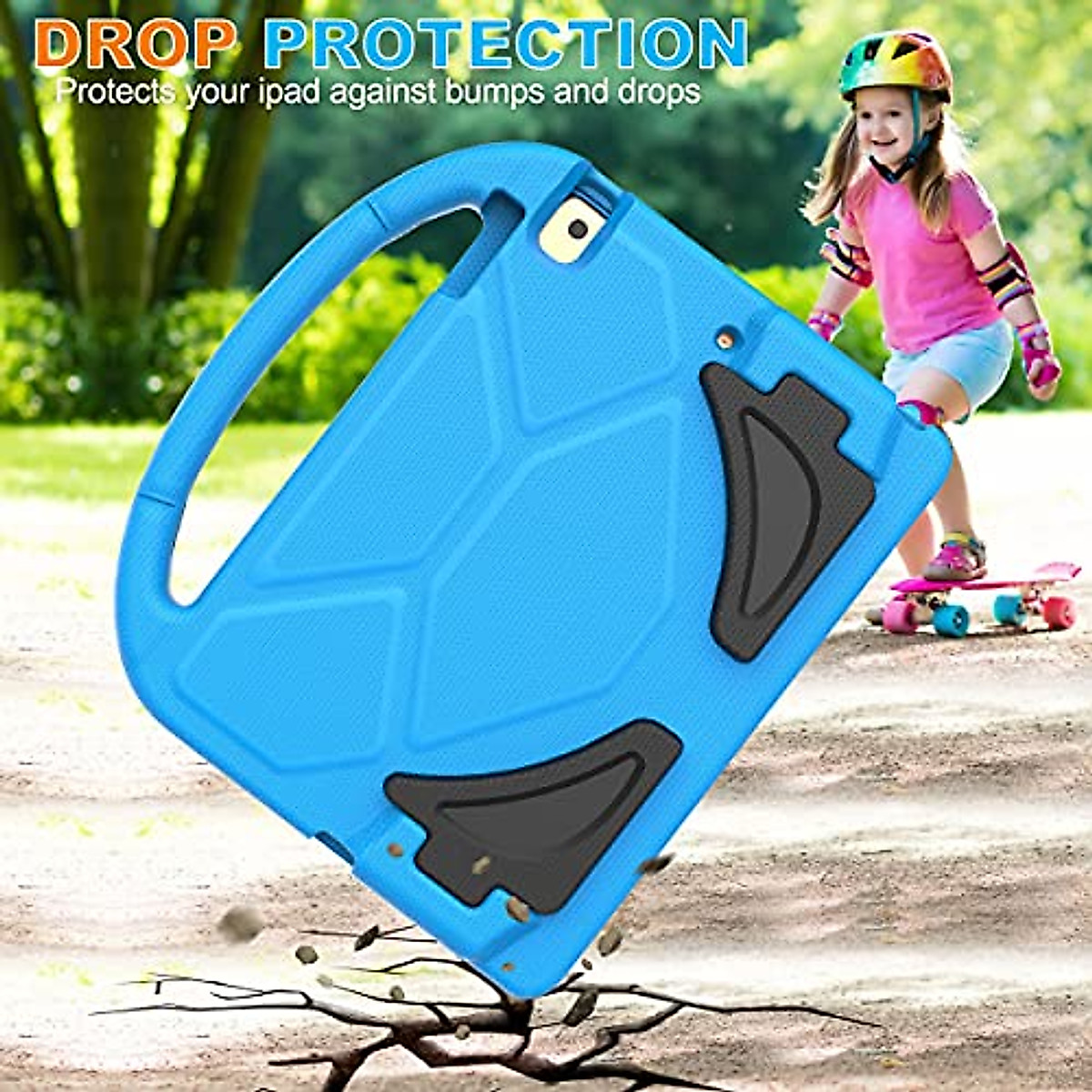 RTOBX Case for iPad 6th/5th Generation, with Built-in Screen Protector, Durable Shockproof Handle Stand Protective Cover for 9.7 inch iPad 6/5 Gen/Air 1/2/Pro 9.7, Blue