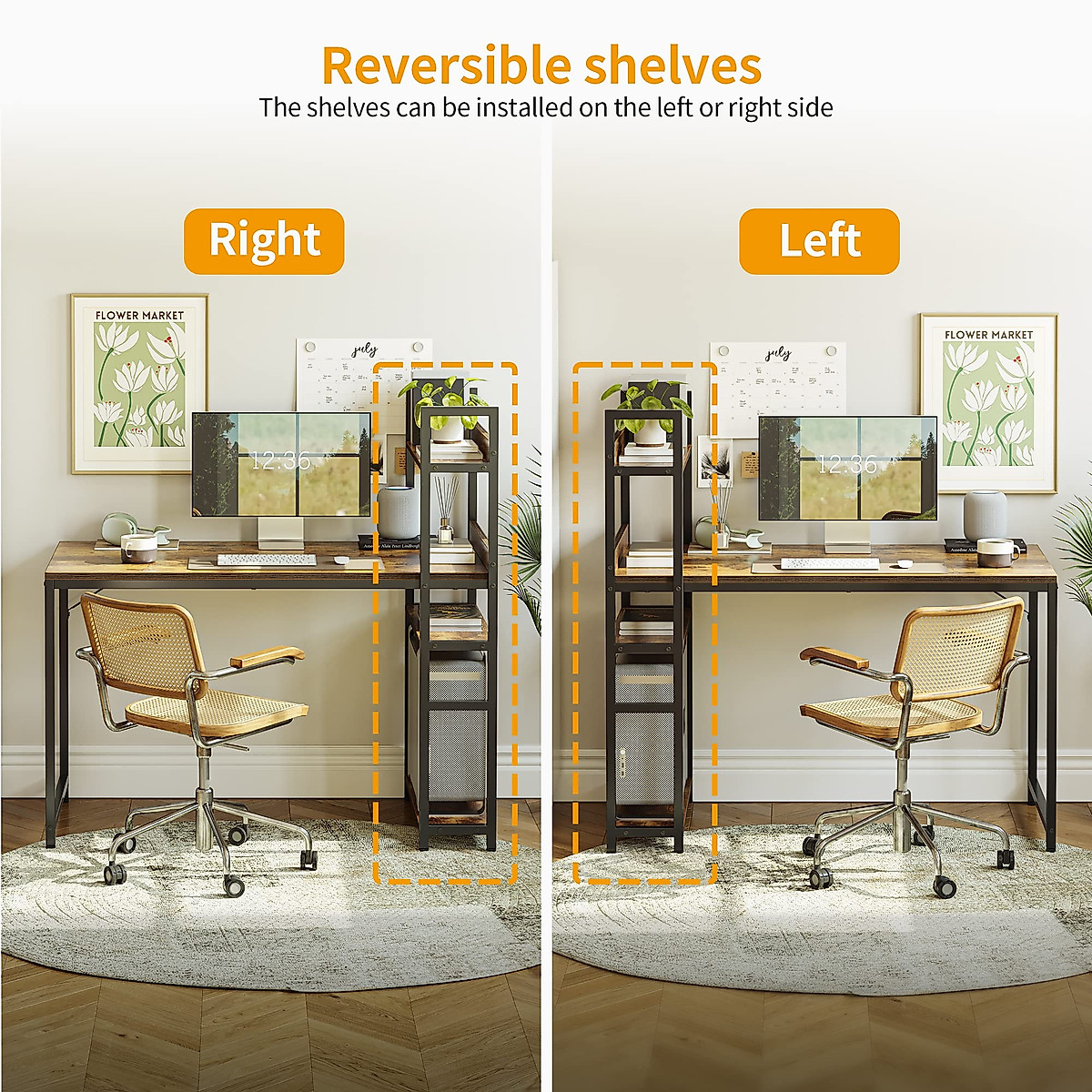 CubiCubi Computer Desk 40 inch with Storage Shelves Study Writing Table for Home Office,Modern Simple Style,Brown