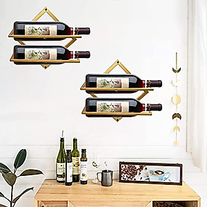 AUHOKY Metal Wall Mounted Wine Holder, Upgrade Foldable Hanging Wall Wine Rack Organizer for 2 Liquor Bottles, Red Wine Bottle Display Hanger with Screws for Home Kitchen Bar Wall Décor