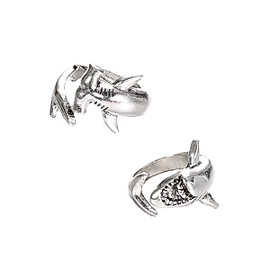 COLORFUL BLING 2 pcs White Shark and Hammerhead Shark Rings Adjustable Ocean Animal Personality Jewelry for Women Men