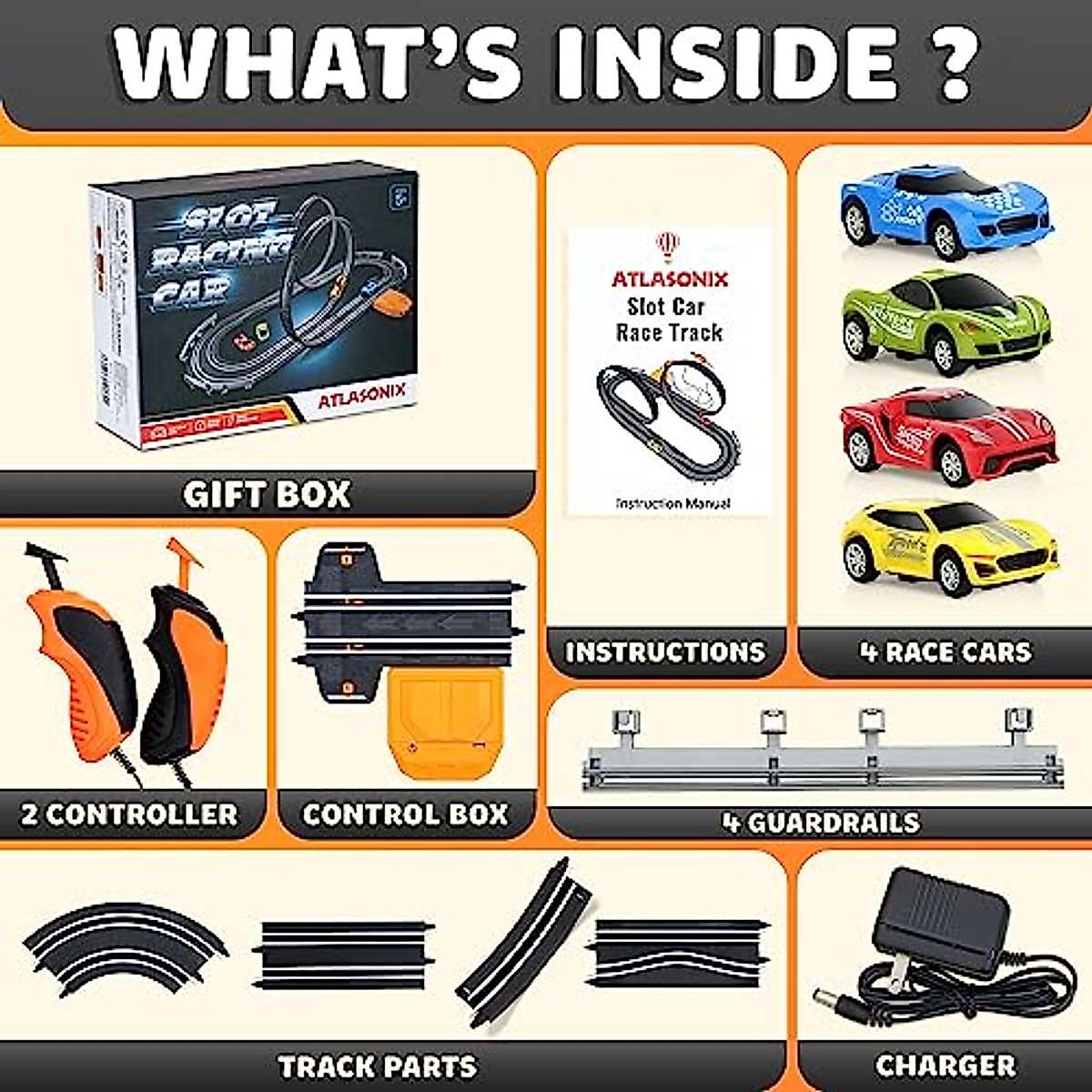 Atlasonix Slot Car Race Tracks Sets - Slot Cars, Race Tracks & Accessories Electric Race Car Track, Dual Electric Race Track for Girls & Boys Age 5 Years+