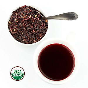 Hibiscus Tea 1LB (16Oz) 100% CERTIFIED Organic Hibiscus Flowers Herbal Tea (CUT&SIFTED), Caffeine Free Tea (200+ cups) 1 lb. Bulk Resealable Kraft BPA-Free Bag