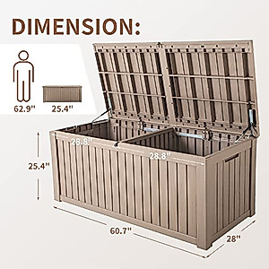 JUMMICO 150 Gallon Resin Deck Box Larage Outdoor Storage Box Waterproof UV Resistant Lockable Storage Container for Patio Furniture, Toys, Cushions, Garden Tools (Yellow)