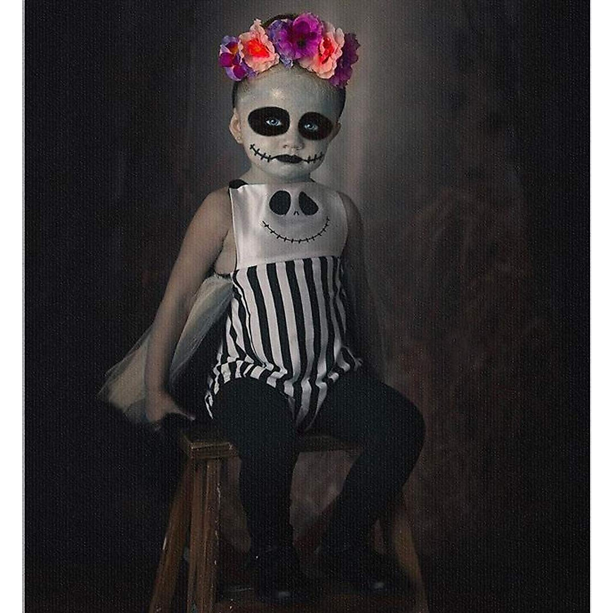 Lamuusaa Newborn Infant Toddler Baby Girl Halloween Smile Romper Tank Top Bodysuit Halter Bowknot Jumpsuit Tutu Dress (70/0-6M, Black+White)