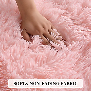 Zacoo Shag Area Rug 9x12 Large Soft Fluffy Shaggy Rugs for Bedroom Living Room Non Slip Modern Furry Floor Carpet Faux Fur Fuzzy Throw Mat for Nurery Kids Girls Room Decor, Pink